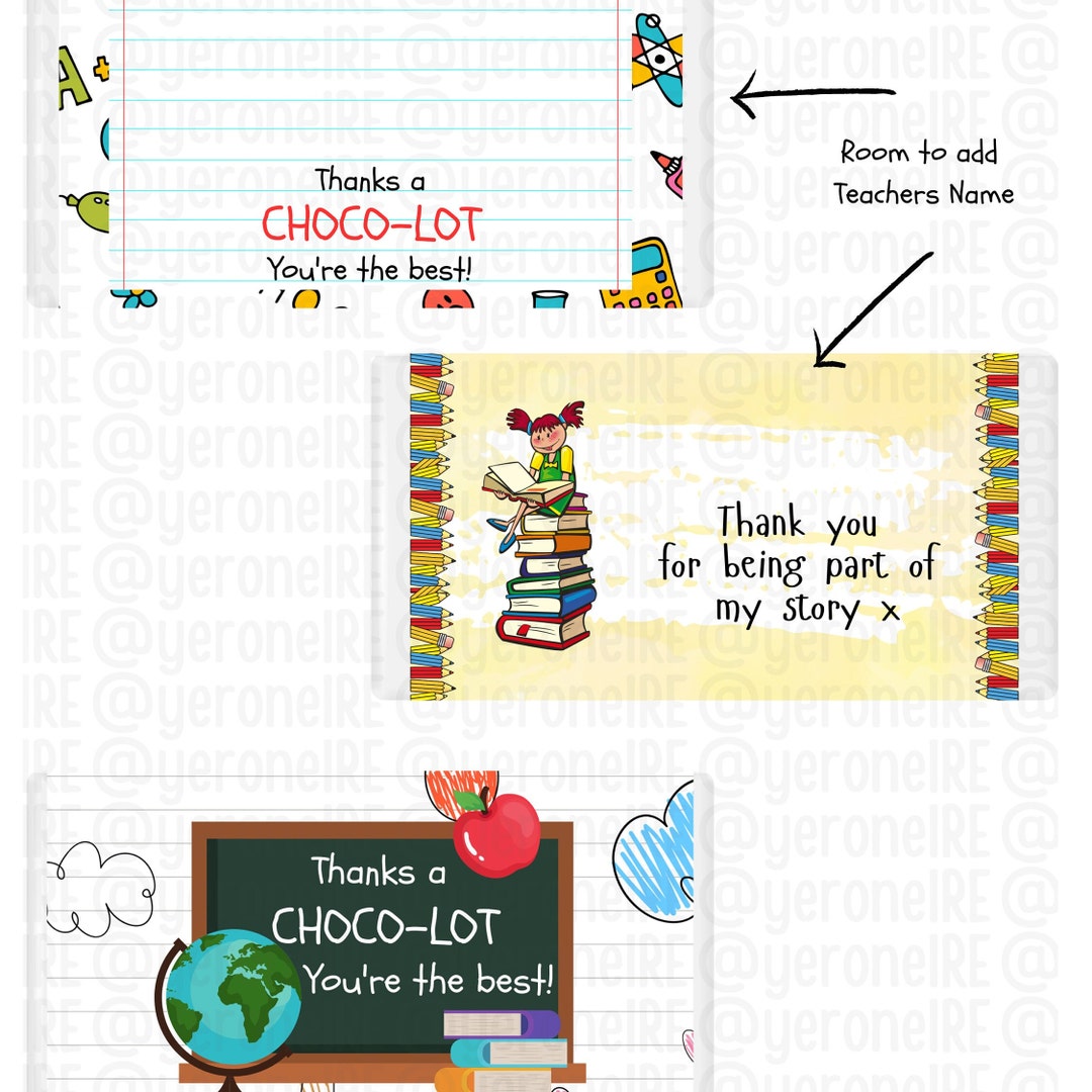 INSTANT DOWNLOAD Teacher Appreciation Chocolate Bar Wrapper, Thank You ...