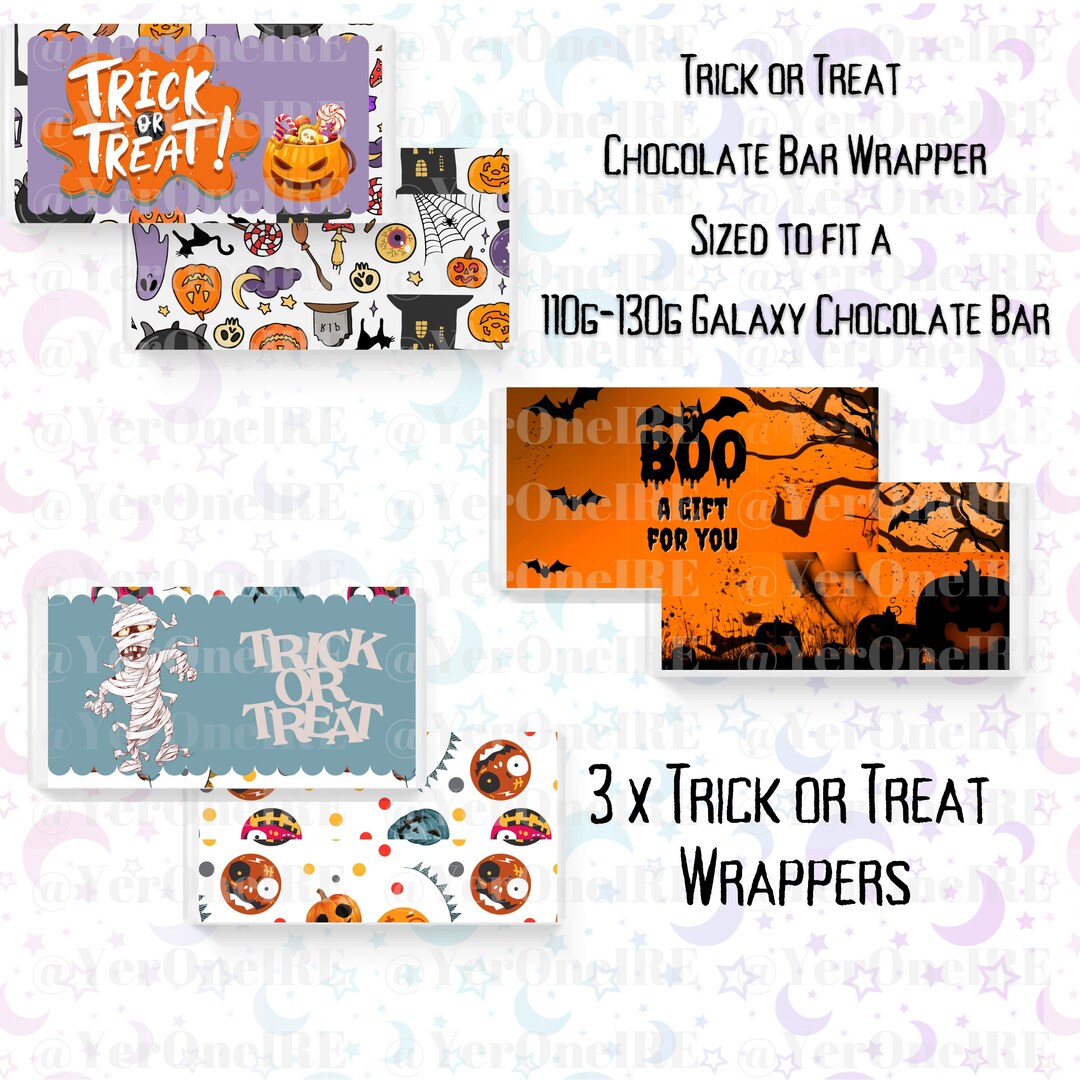 Trick or Treat Halloween Chocolate Bar Wrapper, Halloween Favors ...