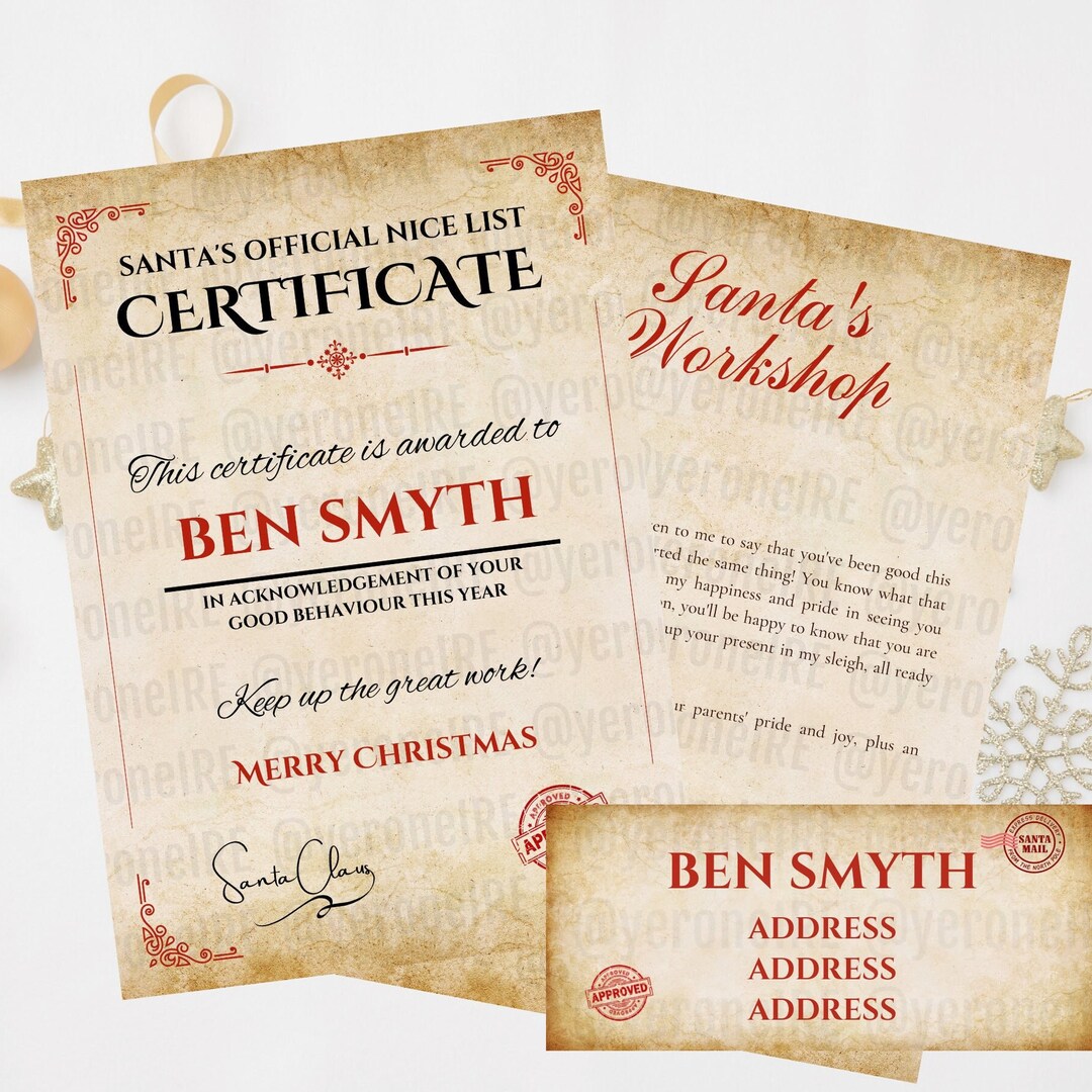 Personalised Vintage Santa Good List Certificate, Letter From Santa ...