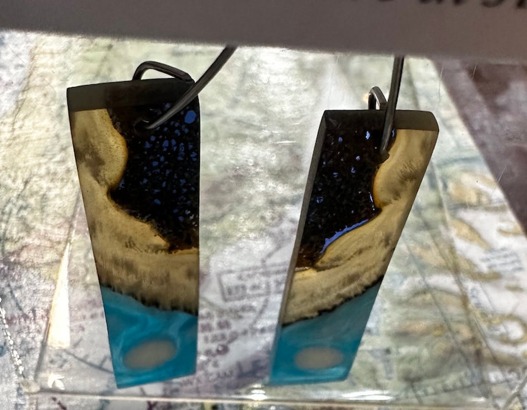 Alaskan Made Birch Burl and Blue Resin Earrings - Etsy