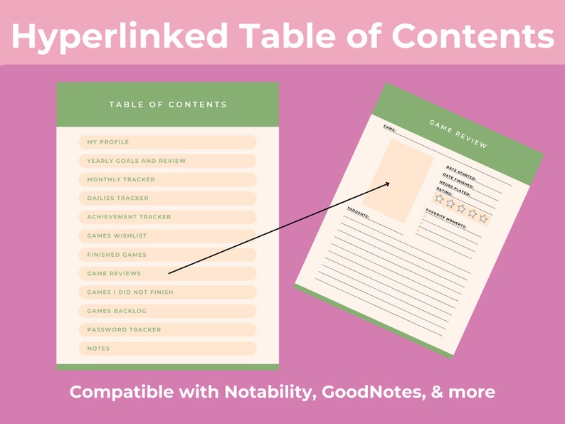 Gaming Journal With Hyperlinked Table of Contents, Game Review, Game ...