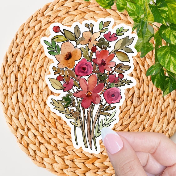 Floral Sticker Watercolor Flower Bouquet Sticker Flower - Etsy
