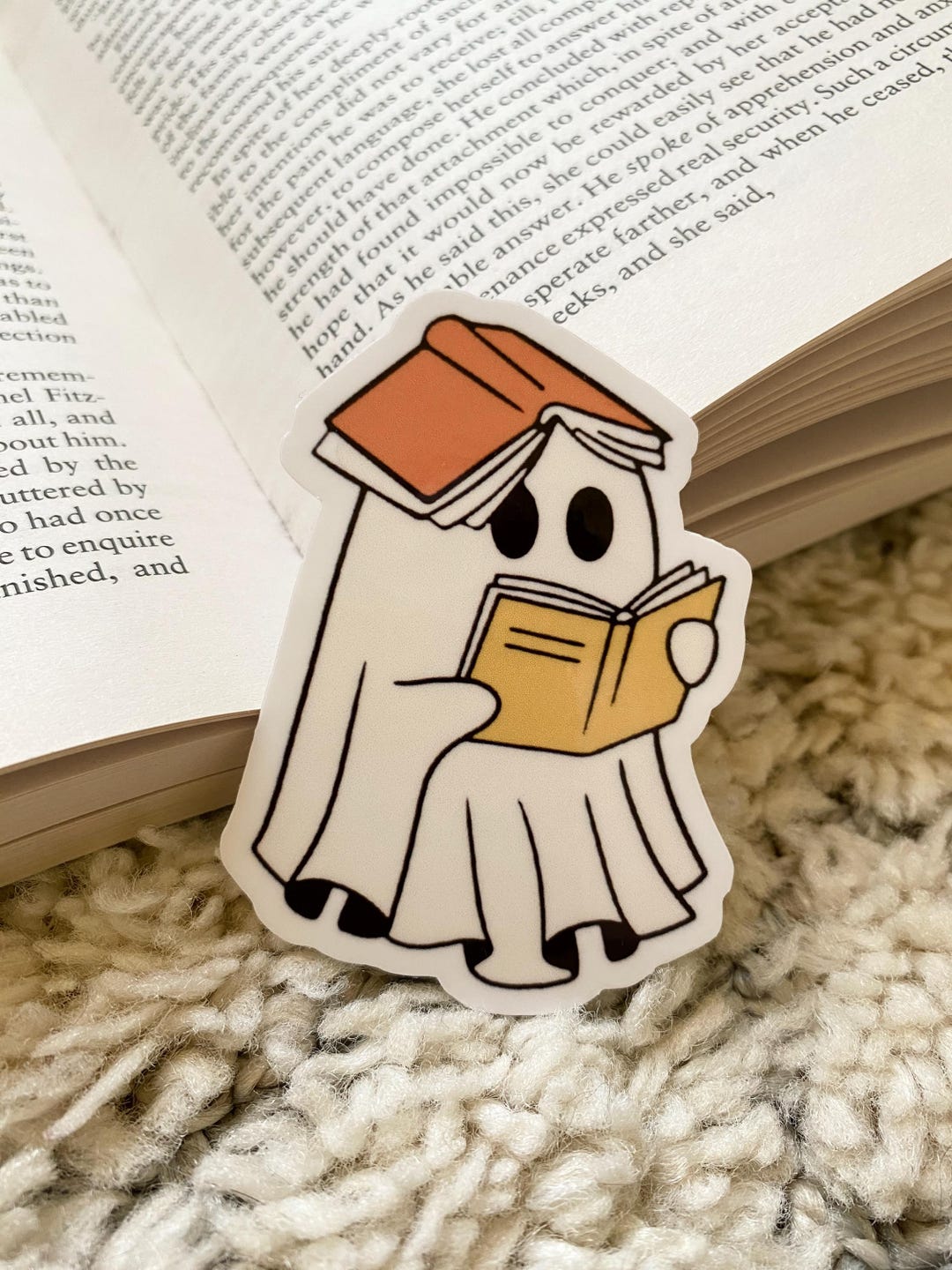 Reading Ghost Sticker Cute Spooky Decal Bookish Ts Waterproof Pretty