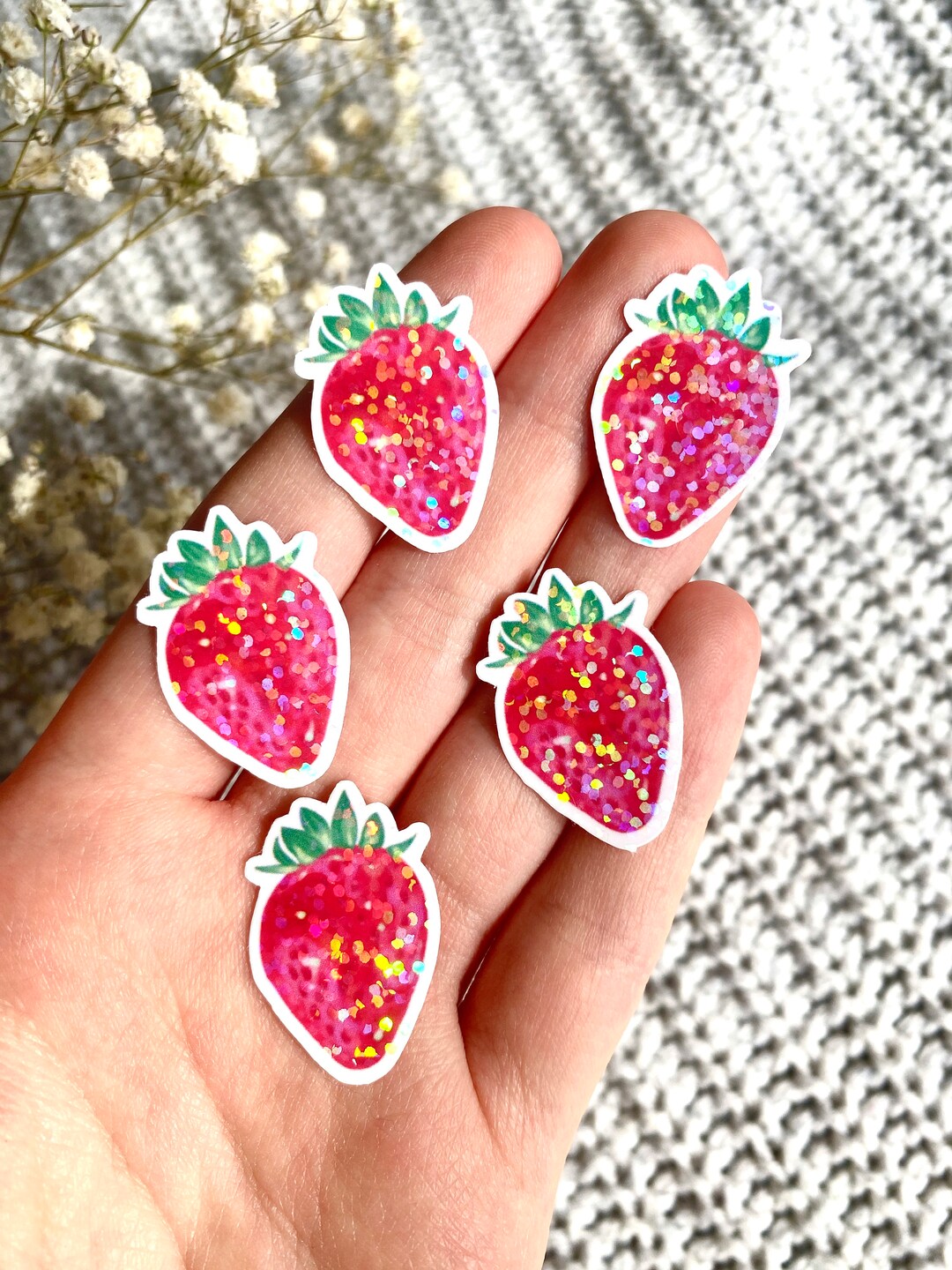 Tiny Strawberry Holographic Sticker, Trendy Girly Sticker Pack, Laptop ...