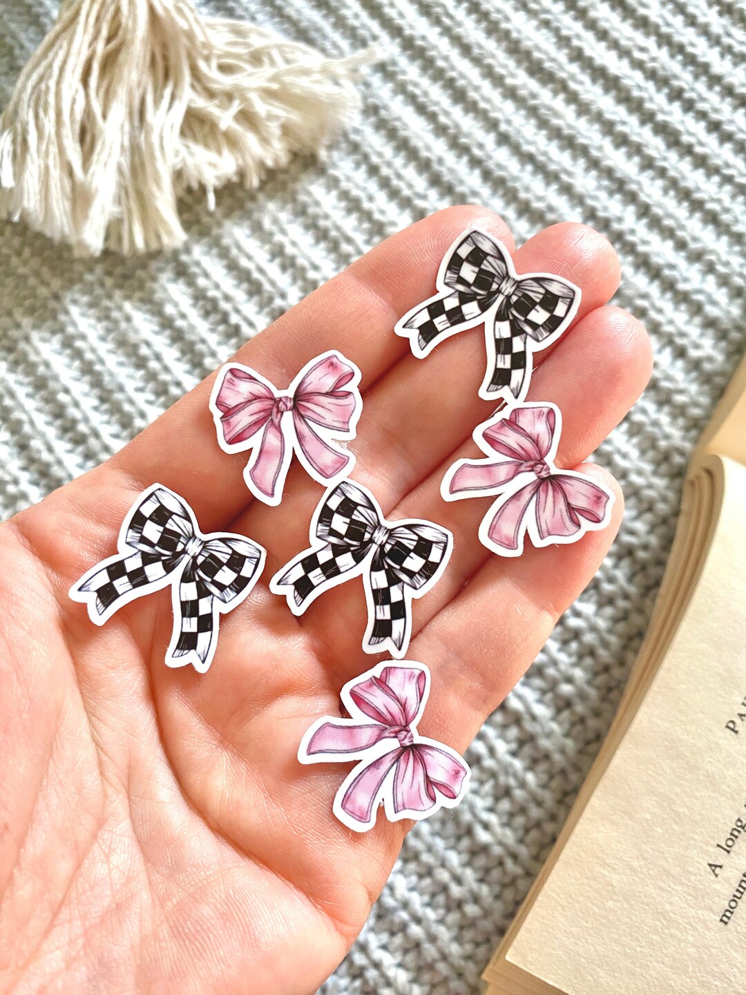 Checkered Coquette Pink Bows, Retro Small Stickers, Trendy Girly ...