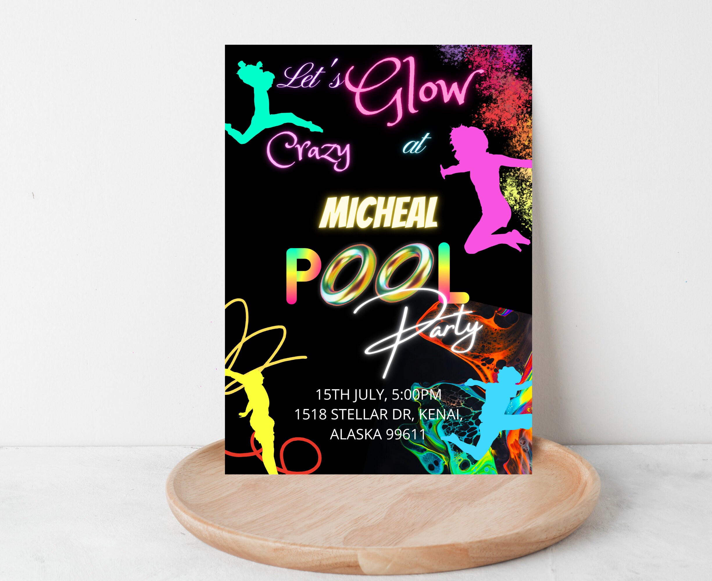 Pool Party Invite Pool Party Birthday Invitation Neon Glow - Etsy