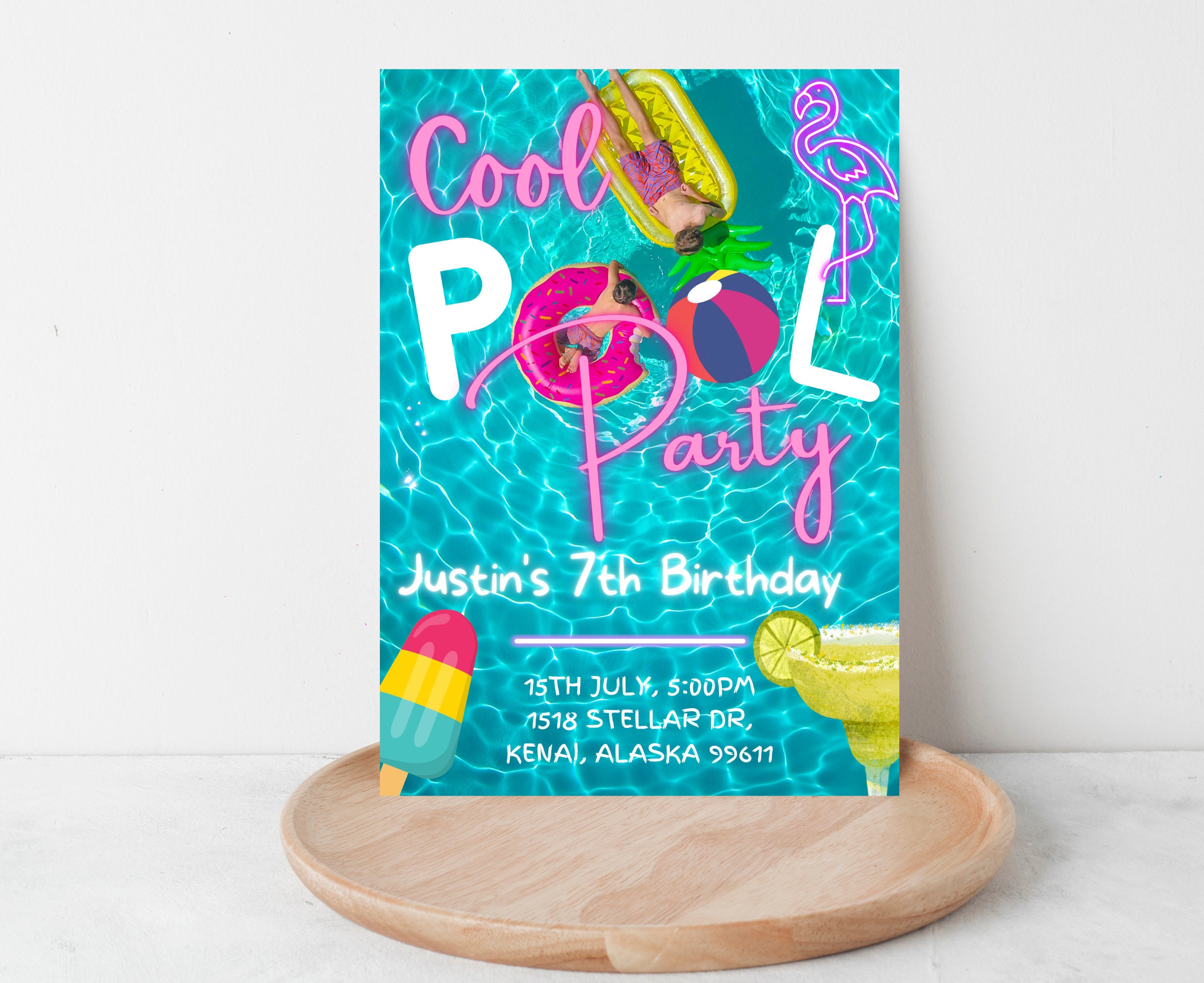 Pool Party Invite Pool Party Birthday Invitation Neon Glow - Etsy