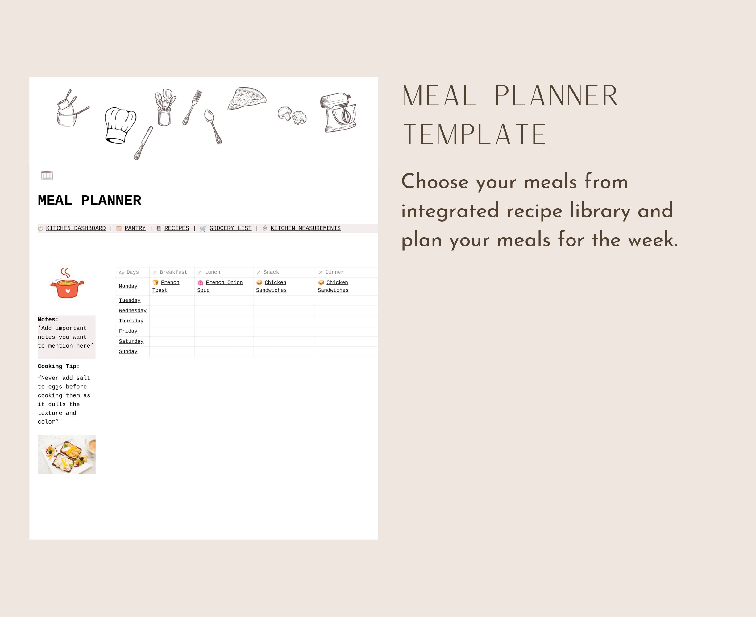 Notion Template, Ultimate Kitchen Planner, Weekly Meal Planner, Notion ...