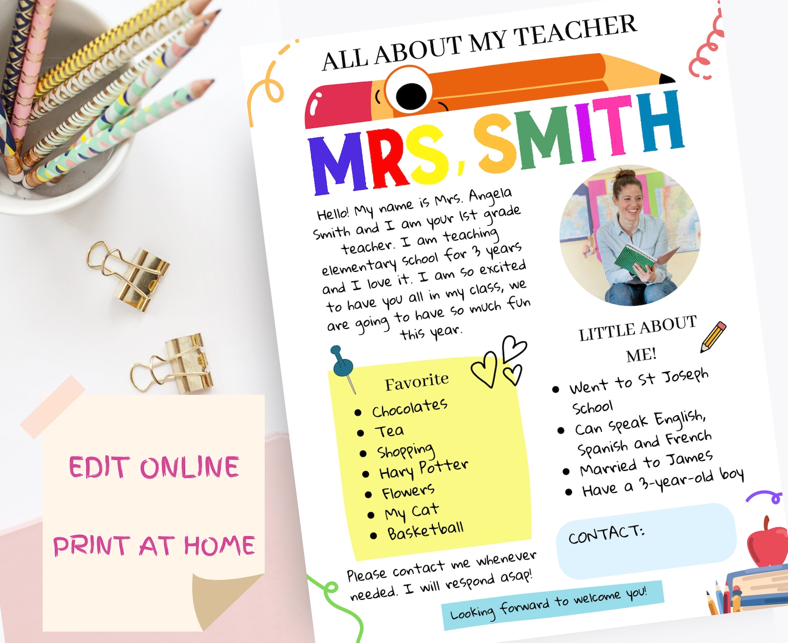 EDITABLE Meet the Teacher Template Teacher Favorite Things - Etsy