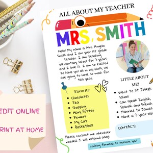 EDITABLE Meet the Teacher Template Teacher Favorite Things - Etsy