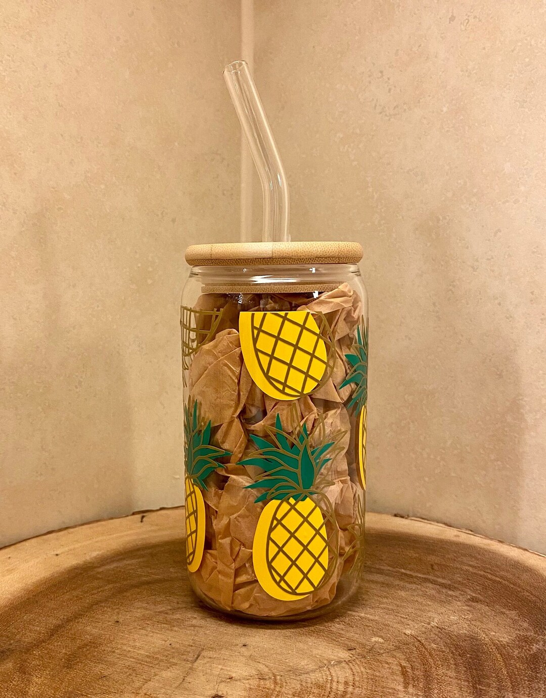 Pineapple Glass Cold Cup/ Personalized 16 Oz Ice Glass Cup/reusable ...