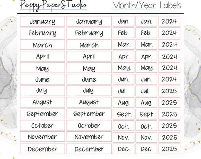 Month and Year Sticker Tote Labels DIY Income Taxes File Box Memory Box ...