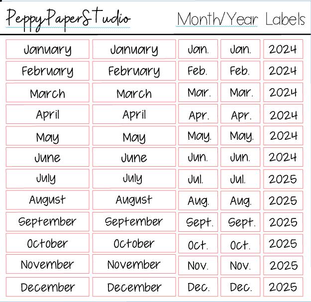Month and Year Sticker Tote Labels DIY Income Taxes File Box Memory Box ...