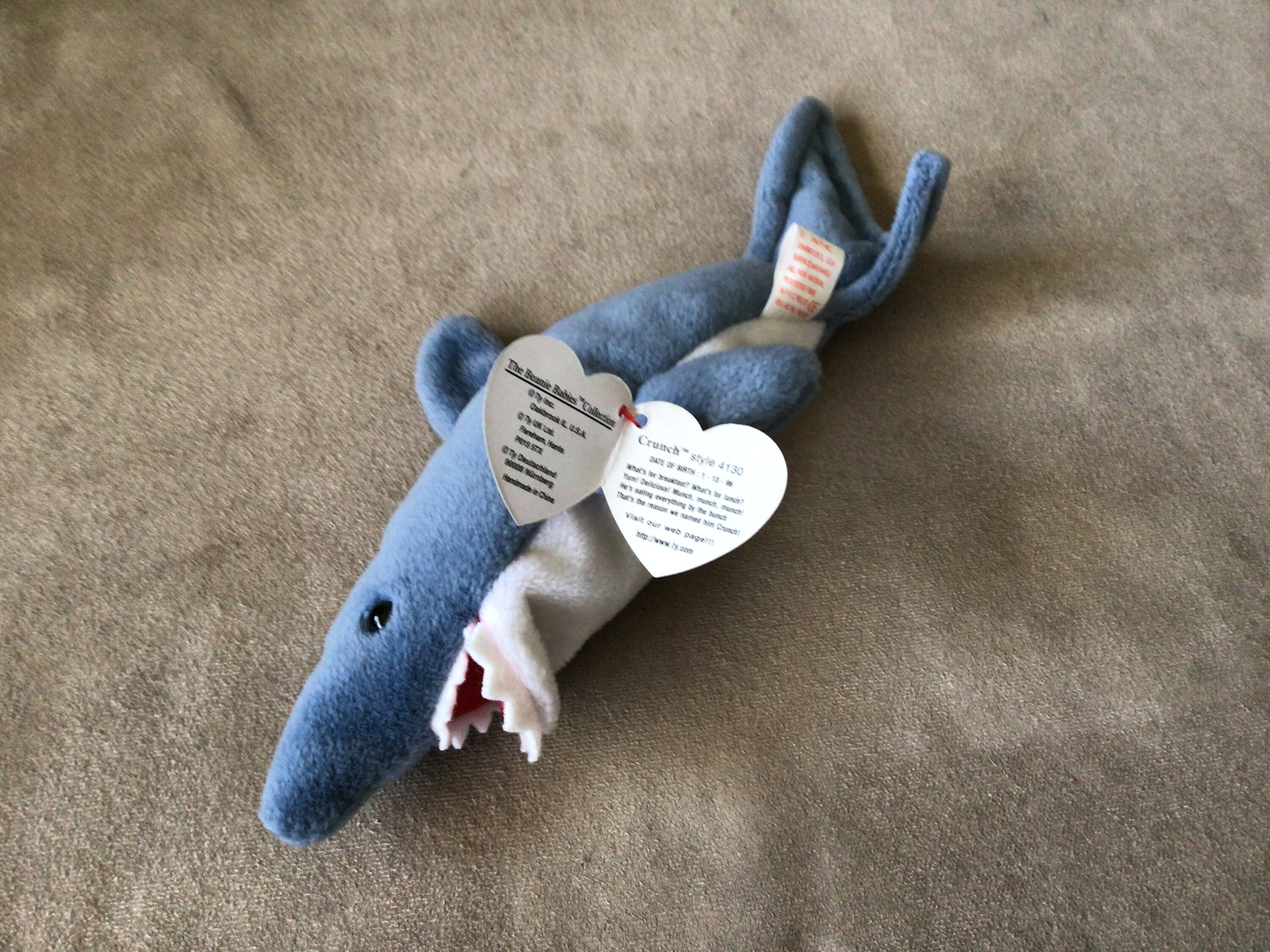 Crunch,the Shark,ty Original Beanie Baby,vintage 1996,p.v.c.pellets ...