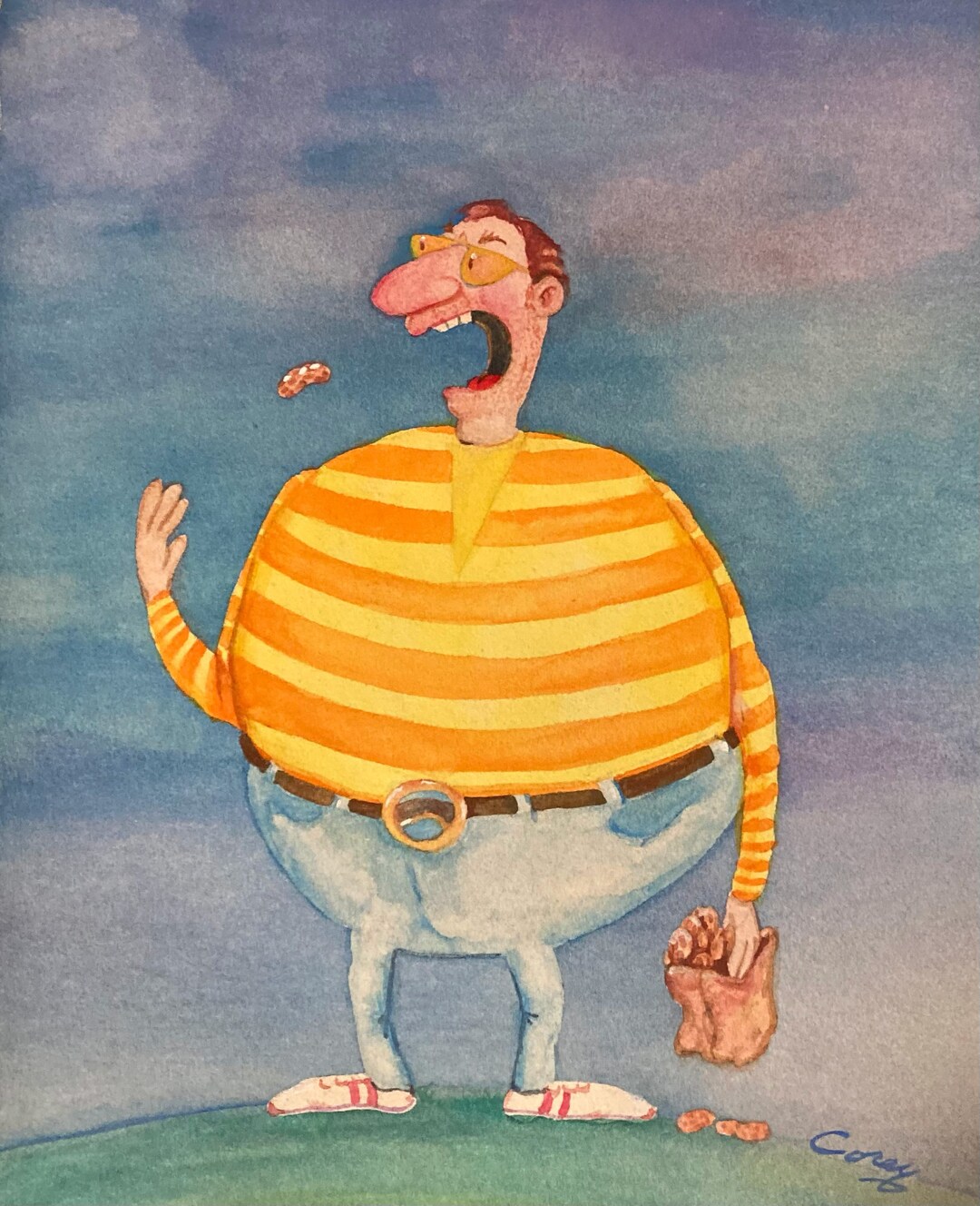 Original Signed Fat Man Painting - Etsy