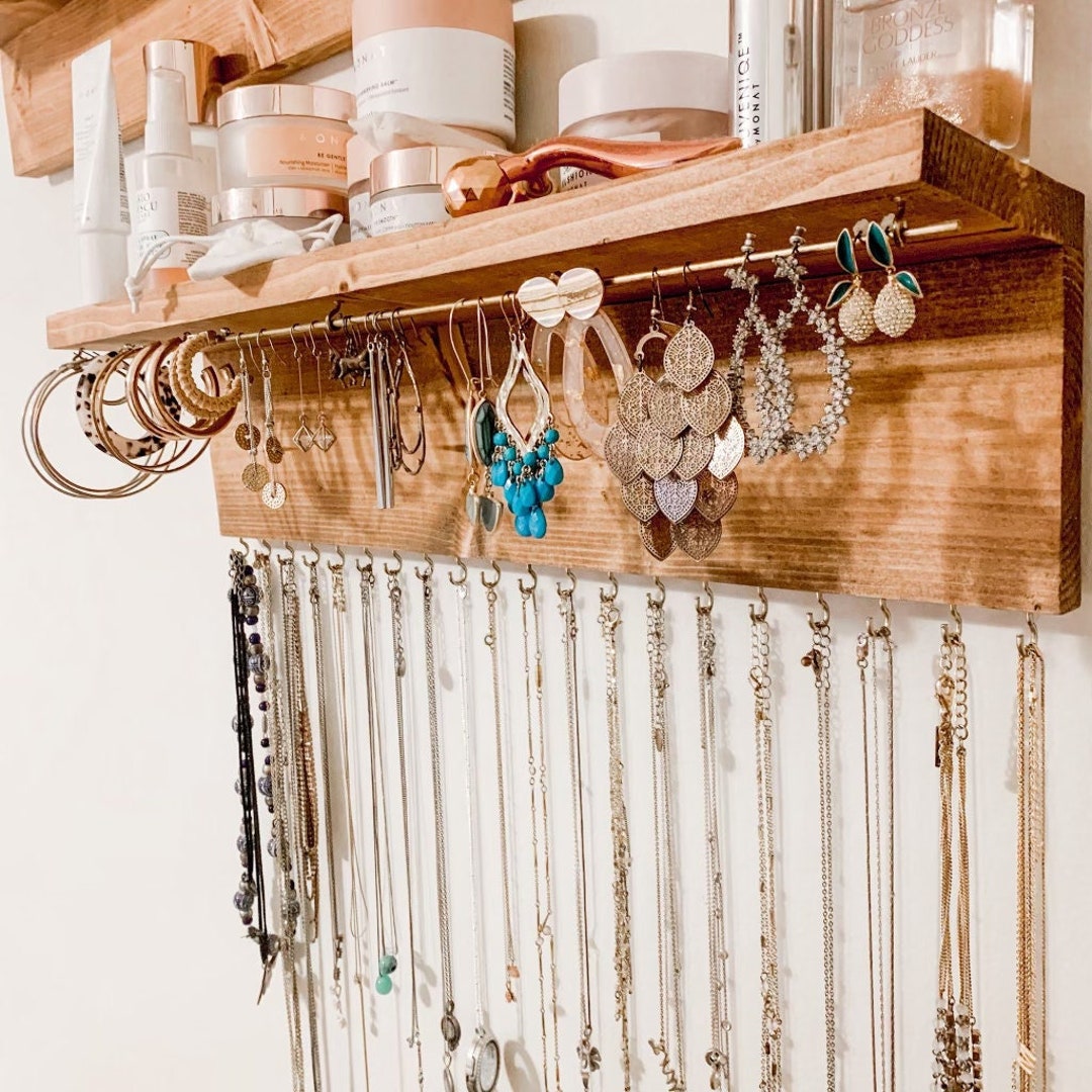 Wood Jewelry Organizer | Necklace Holder | Wall Mount Jewelry Holder ...