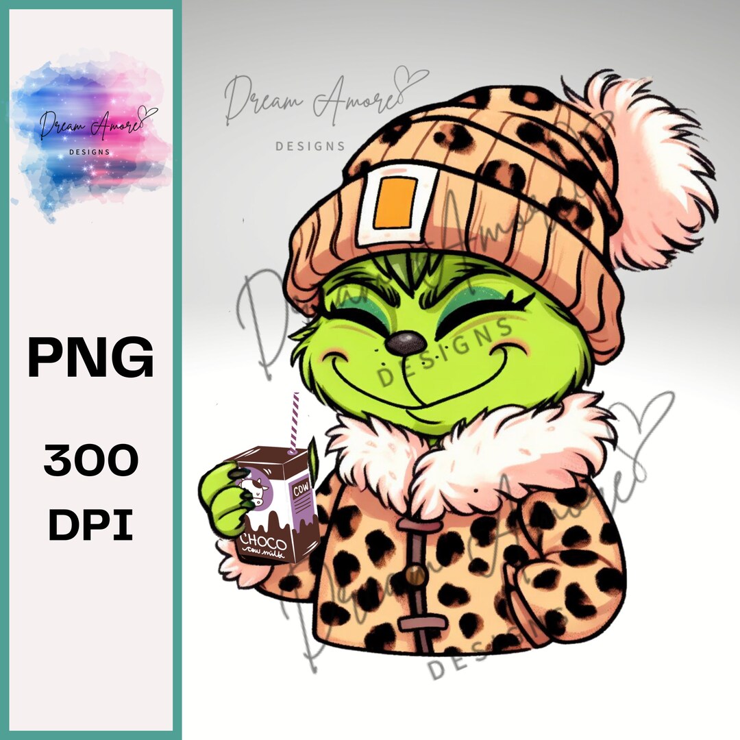 Boujee Grinch Png Leopard Grinch Png Grinch Drinking Chocolate Milk ...