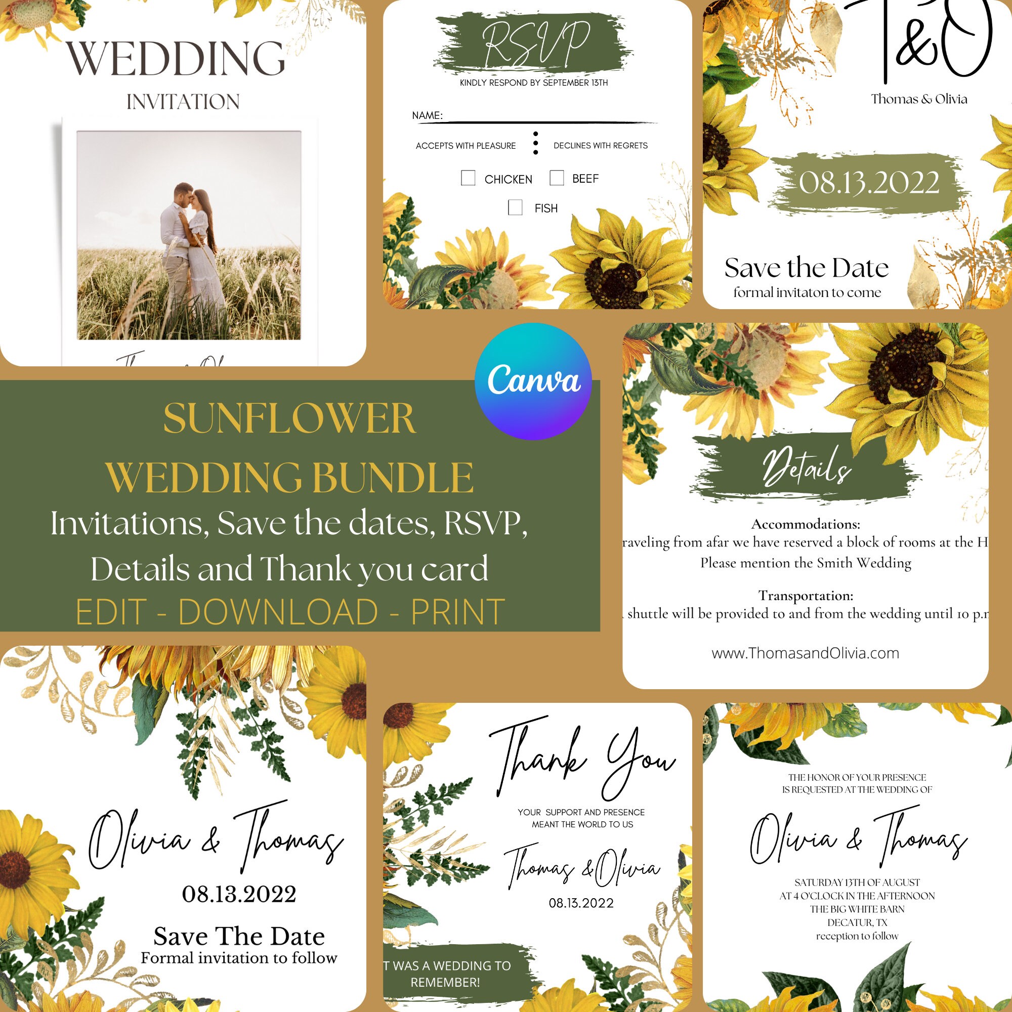 Paper & Party Supplies Sunflower Summer Wedding Invitation Set ...
