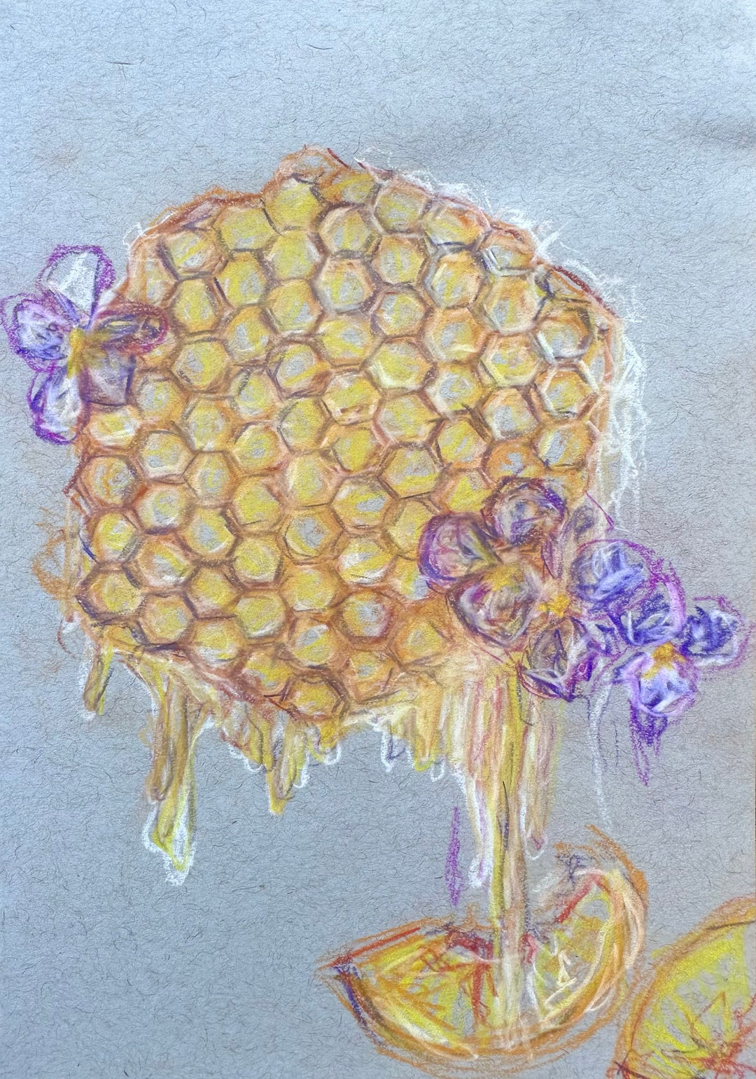 Honeycomb and Violets Original Drawing - Chalk Pastel Original Art - Etsy