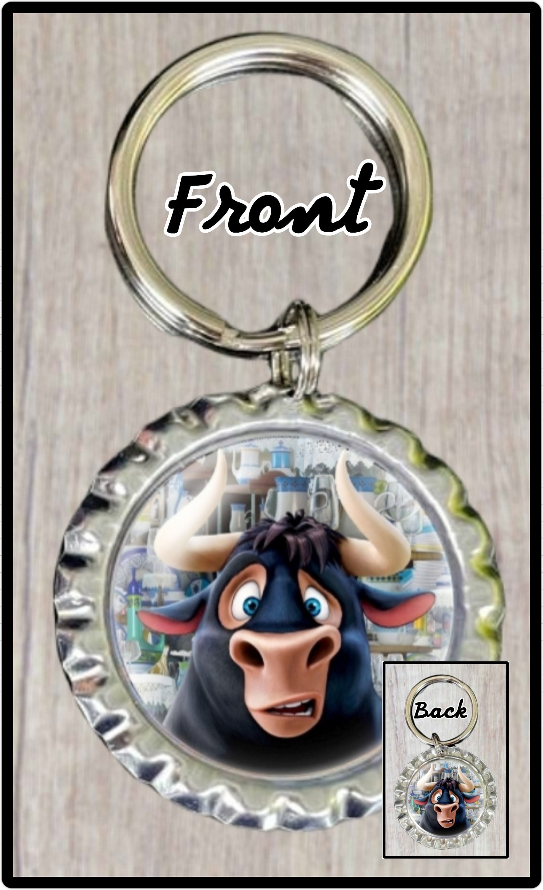 Ferdinand the Bull From Disney's Ferdinand. Bottlecap Keychain, Keyring, Bag Charm, Zipper Pull ...