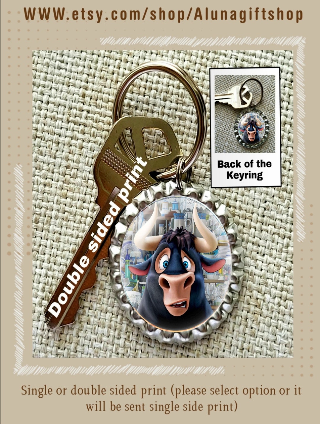 Ferdinand the Bull From Disney's Ferdinand. Bottlecap Keychain, Keyring ...