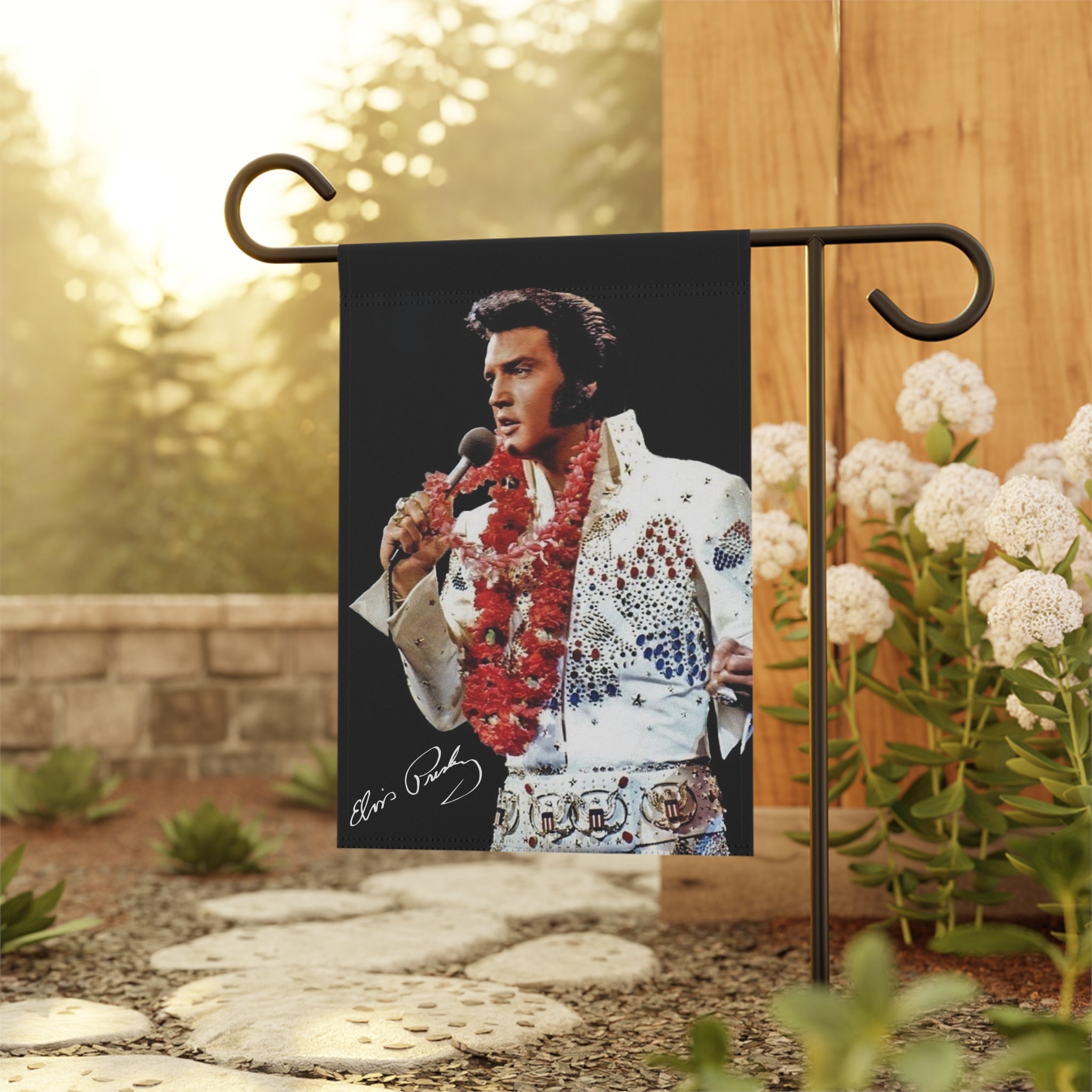 Elvis Presley. Elvis Presley in Concert Singing Garden & House Banner ...