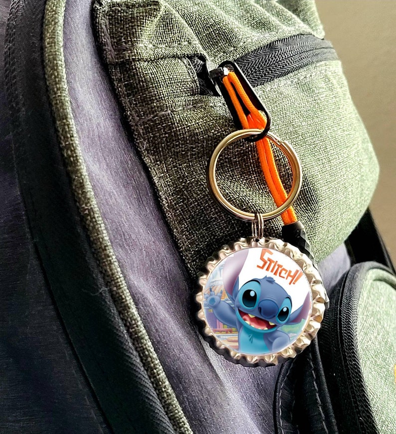 Stitch. Disney Lilo and Stitch, Bottlecap Keyring, Bag Charm, Gym Bag ...