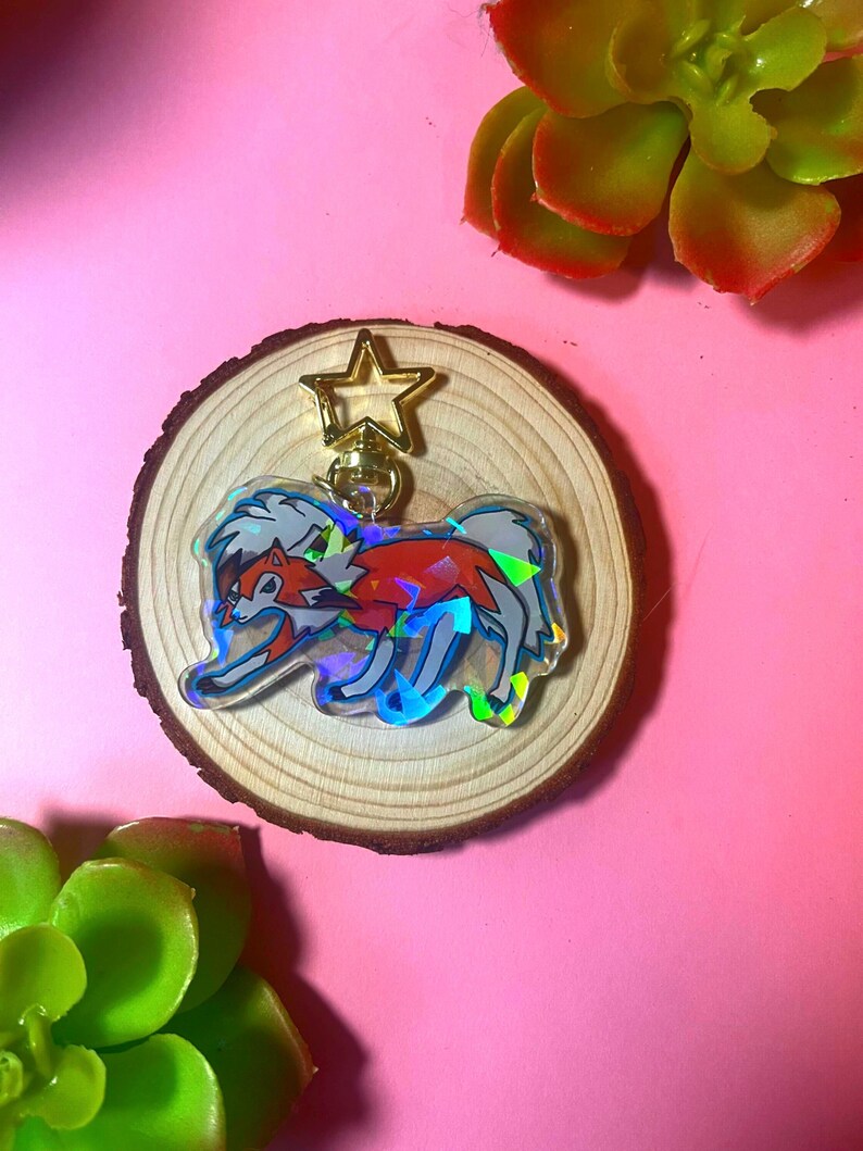 Pokémon Dusk Lycanroc Acrylic Holographic Keychain - Etsy