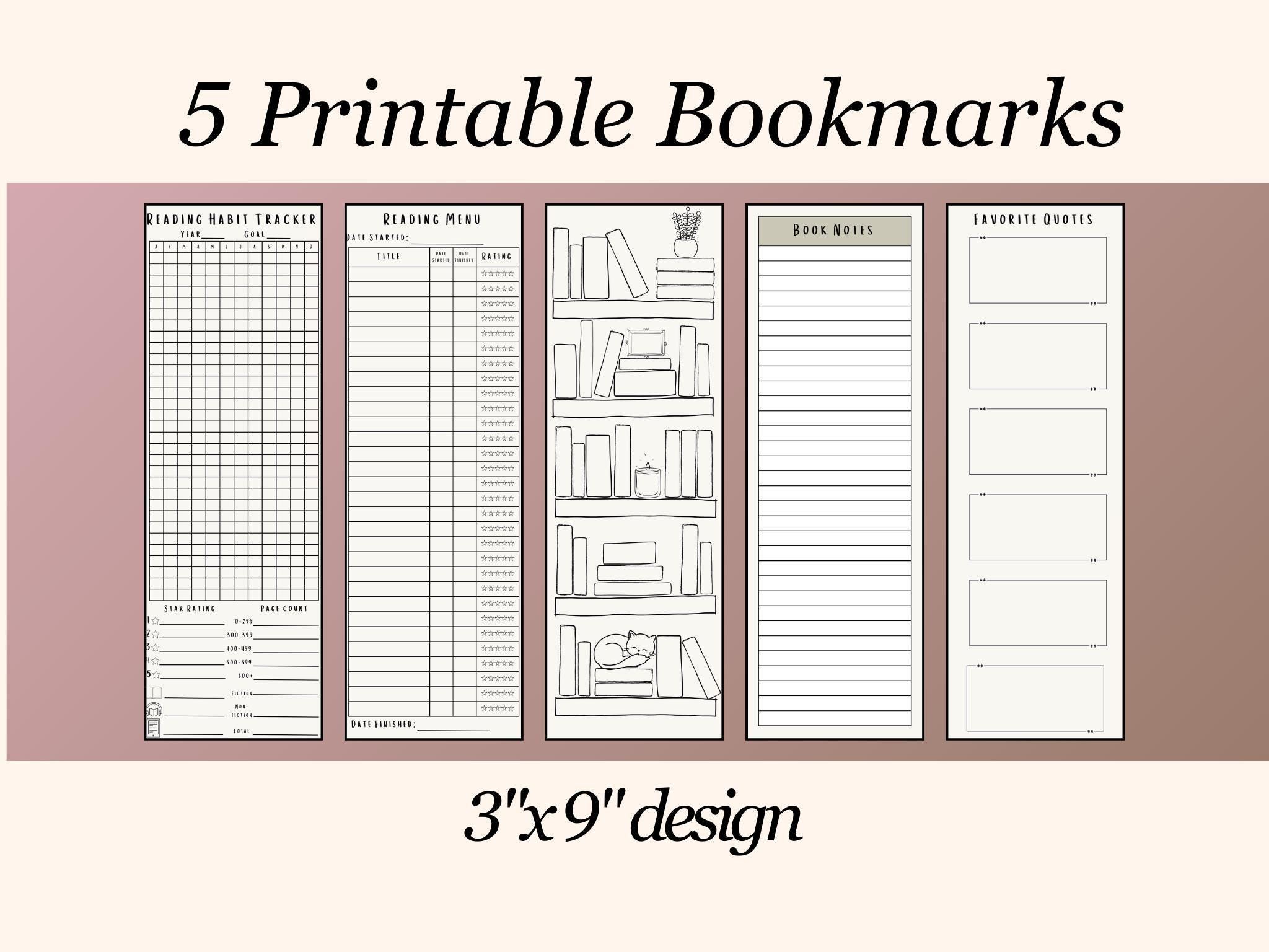 Reading Tracker Bookmark Bundle | Printable Gift for Book Lovers (PDF ...