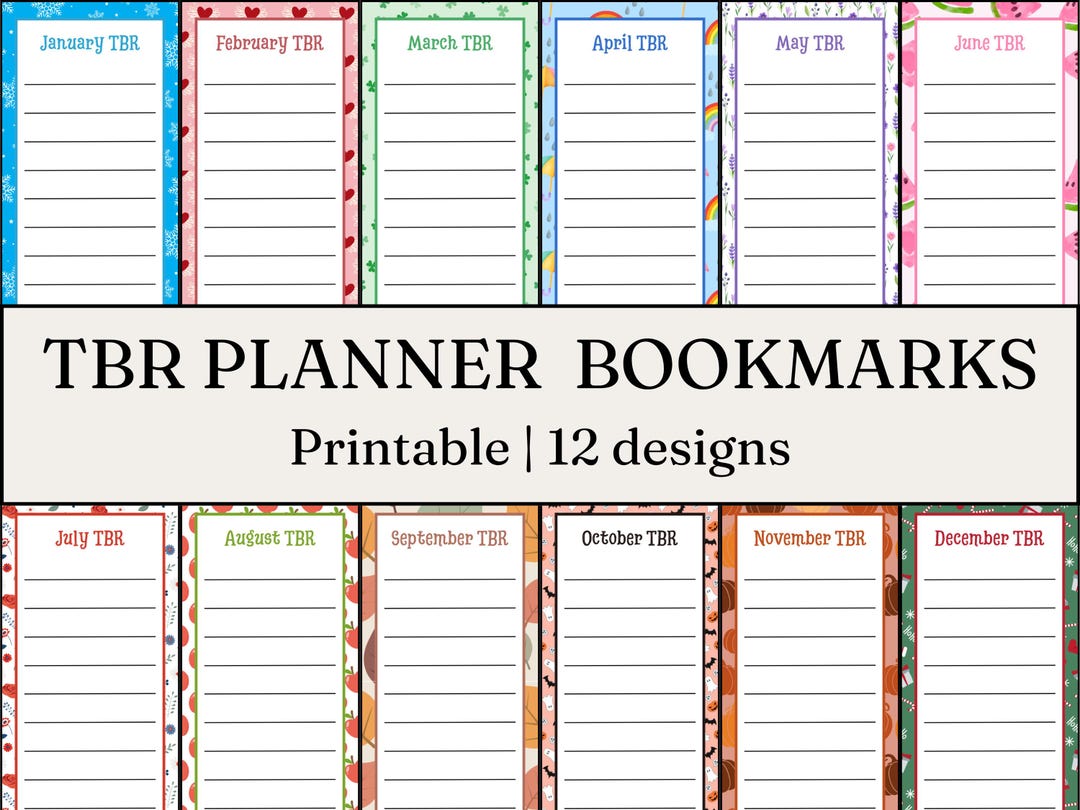 Monthly TBR Bookmark Set | Printable Reading Planner Bookmarks | Book ...