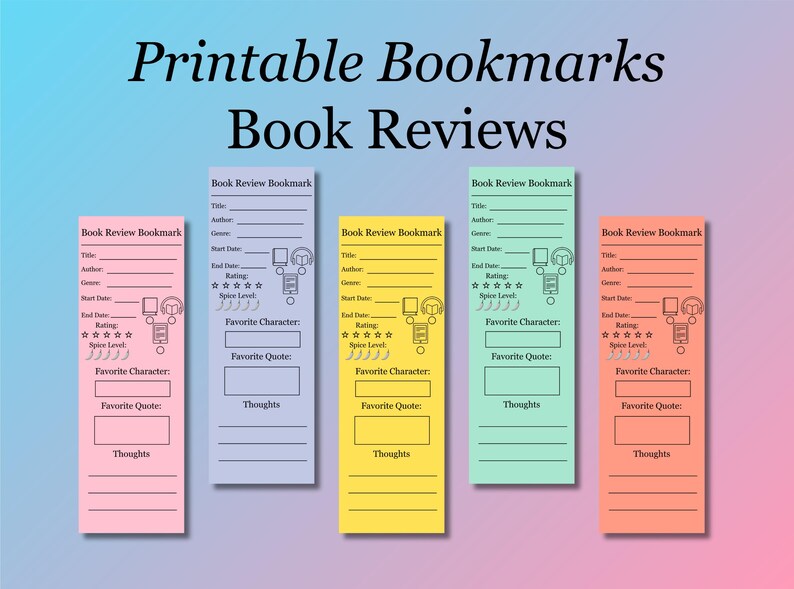 Book Review Printable Bookmarks Bundle | Book Lover Gift | Book Tracker ...