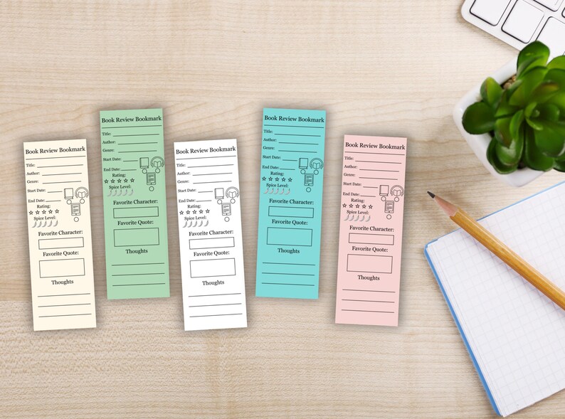 Book Review Printable Bookmarks |stylish Reading Tracker | Digital ...