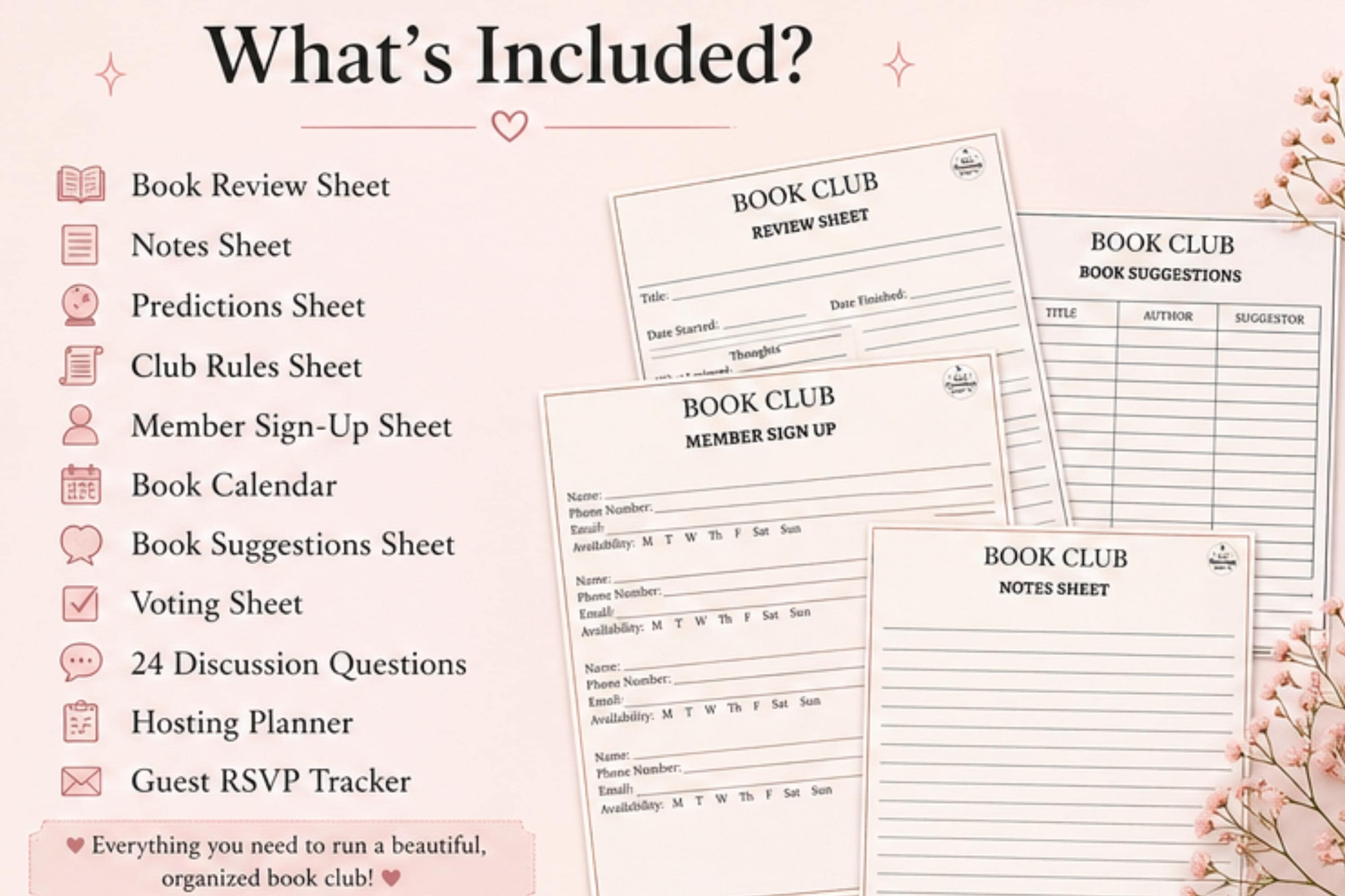 Book Club Starter Kit Printable | Book Club Planner & Discussion ...