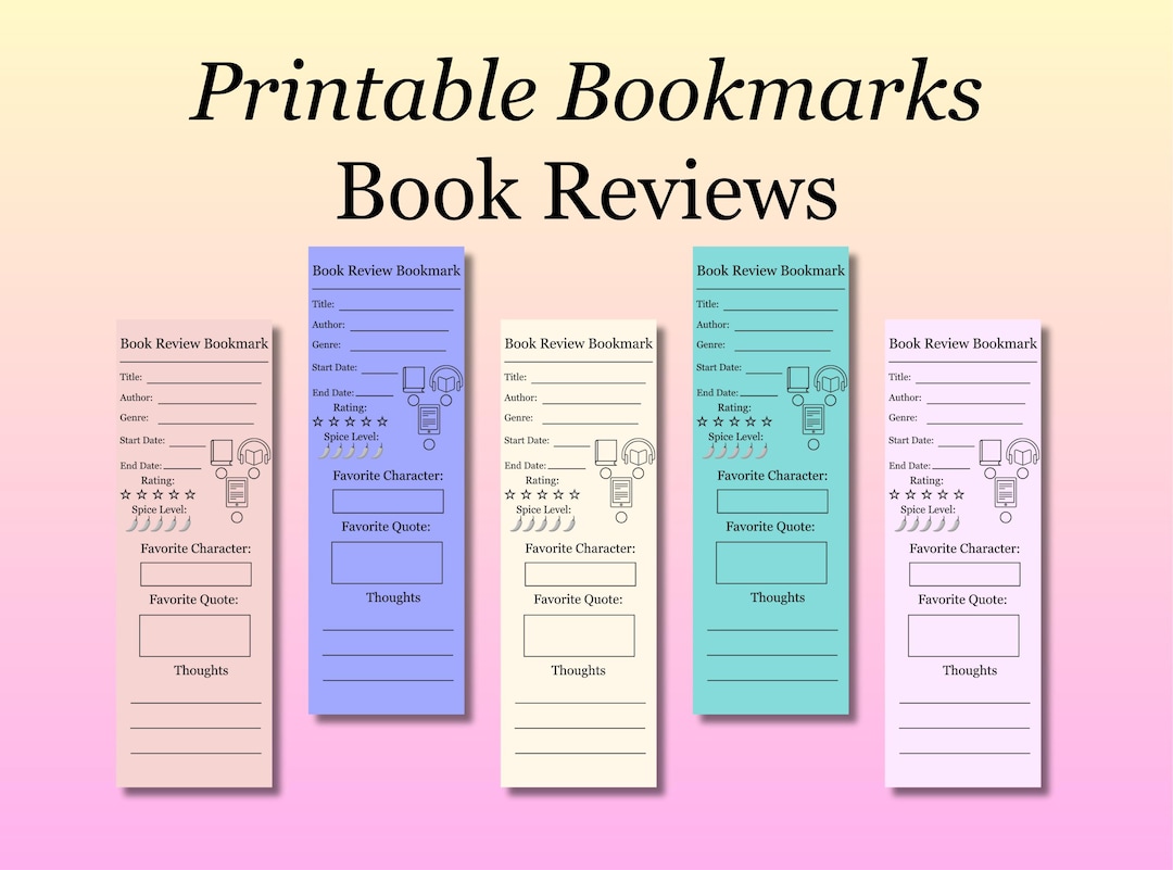 Book Review Printable Bookmarks Bundle: Book Lover Gift (PDF Download ...