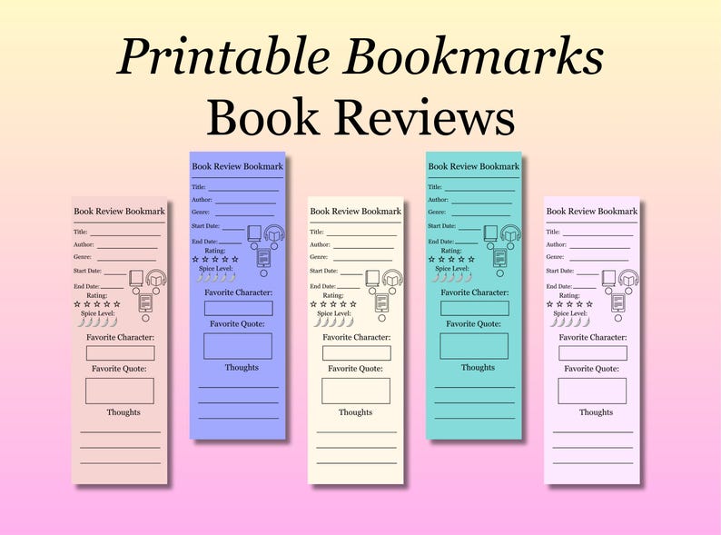 Book Review Printable Bookmarks Bundle: Book Lover Gift (PDF Download ...
