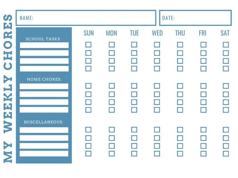 Personalized Weekly Chore Chart - Etsy