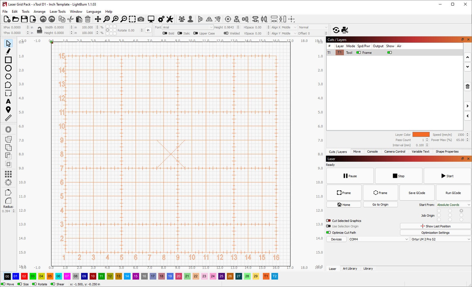 Lightburn Laser Grid Set for Xtool D1 | 432mm X 406mm | 17" X 16 ...