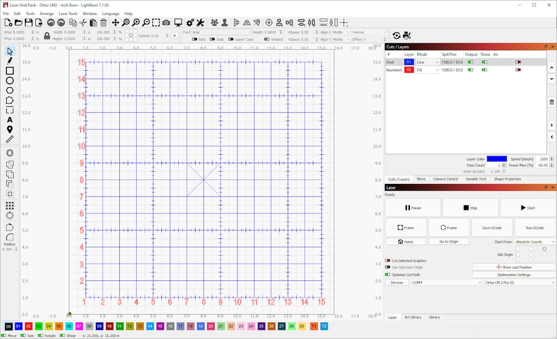 Lightburn Laser Grid Set for Ortur Laser Master | 400mm X 400mm | 15" X ...