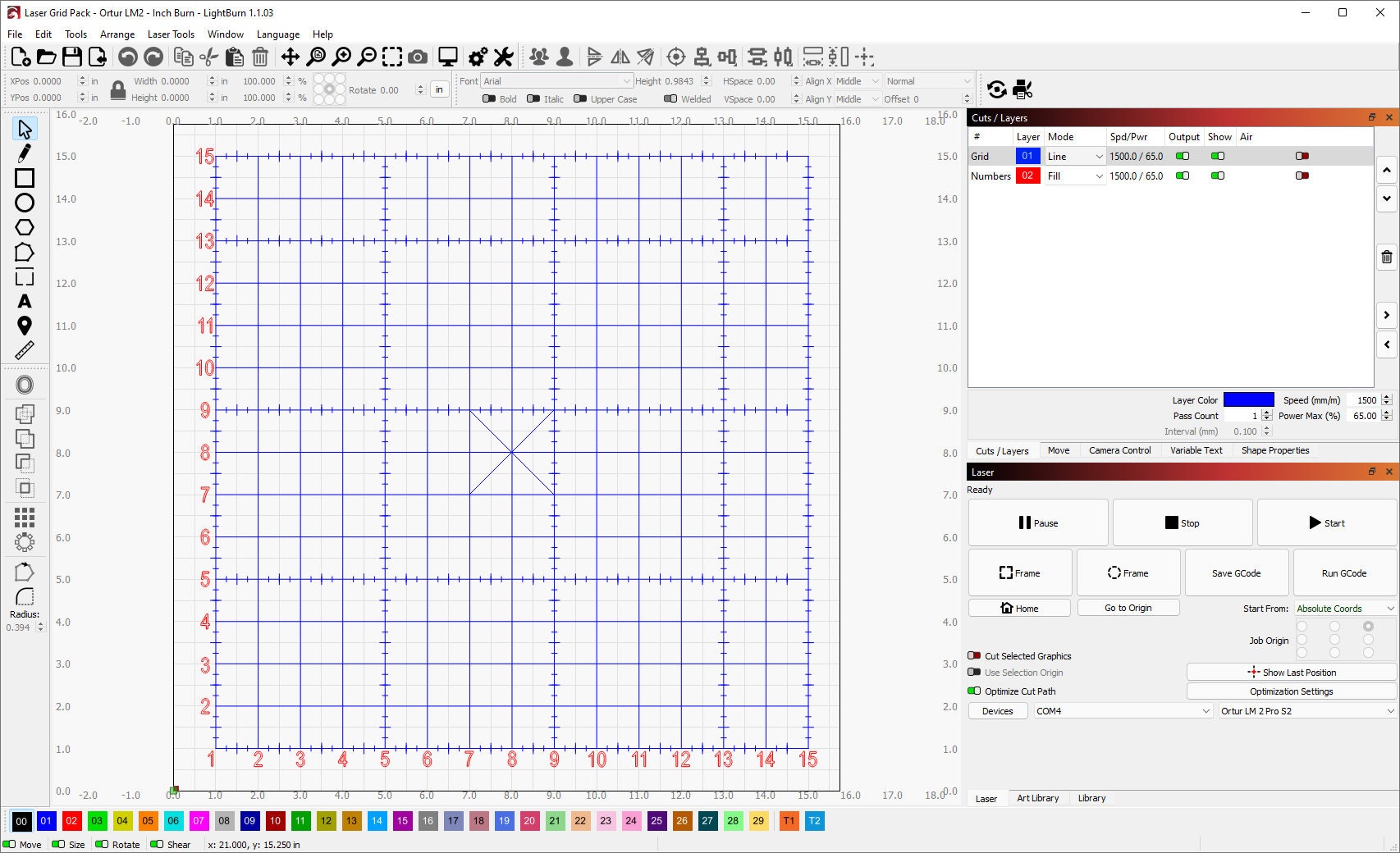 Lightburn Laser Grid Set for Ortur Laser Master | 400mm X 400mm | 15" X ...