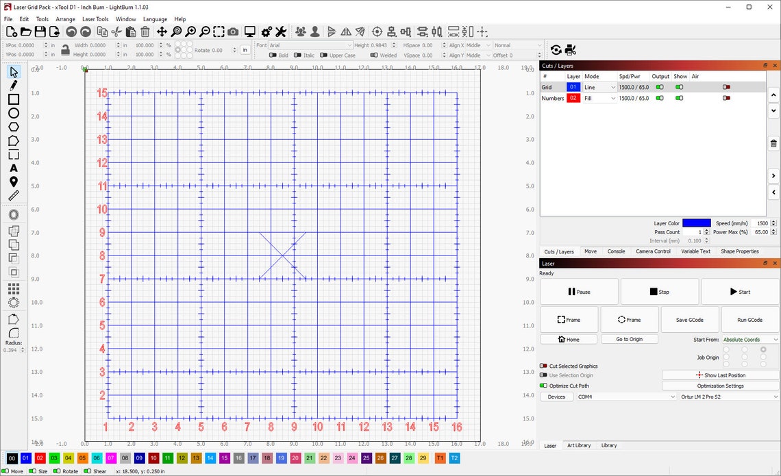 Lightburn Laser Grid Set for Xtool D1 | 432mm X 406mm | 17" X 16 ...