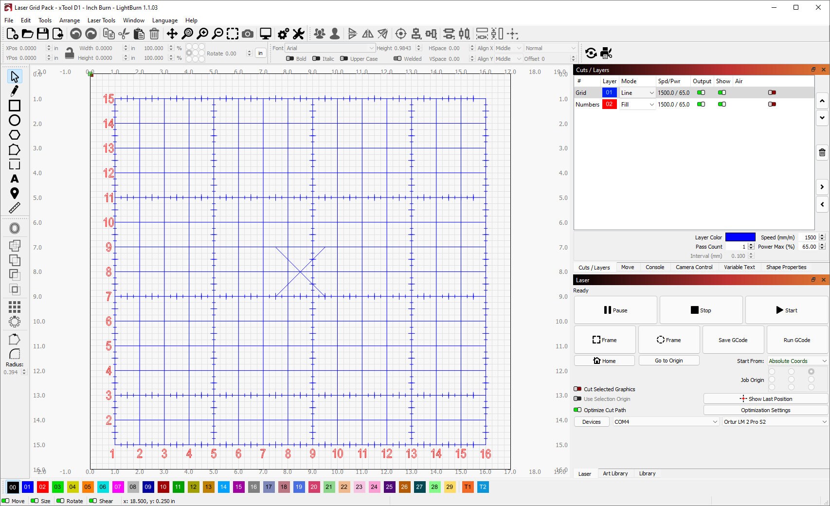 Lightburn Laser Grid Set for Xtool D1 | 432mm X 406mm | 17" X 16 ...