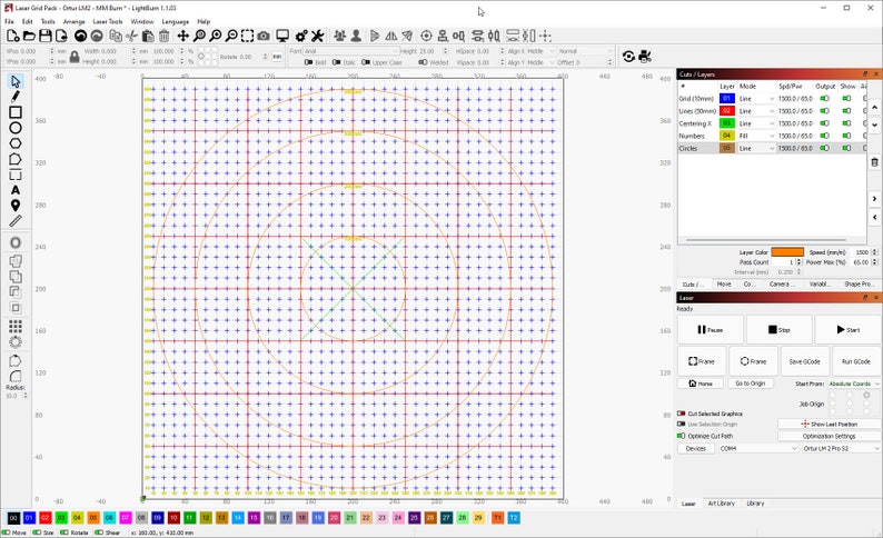 Simple Lightburn Laser Grid Set for Ortur Laser Master | 400mm X 400mm ...