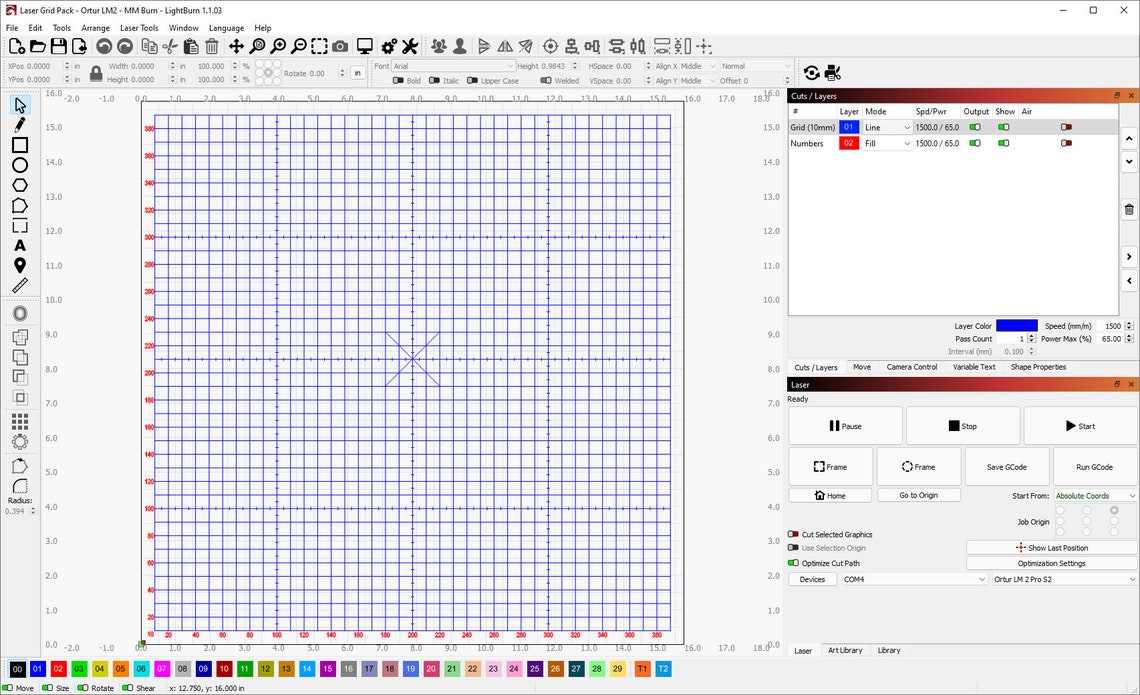 Lightburn Laser Grid Set for Ortur Laser Master | 400mm X 400mm | 15" X ...