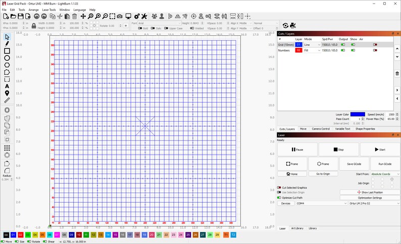Lightburn Laser Grid Set for Ortur Laser Master | 400mm X 400mm | 15" X ...