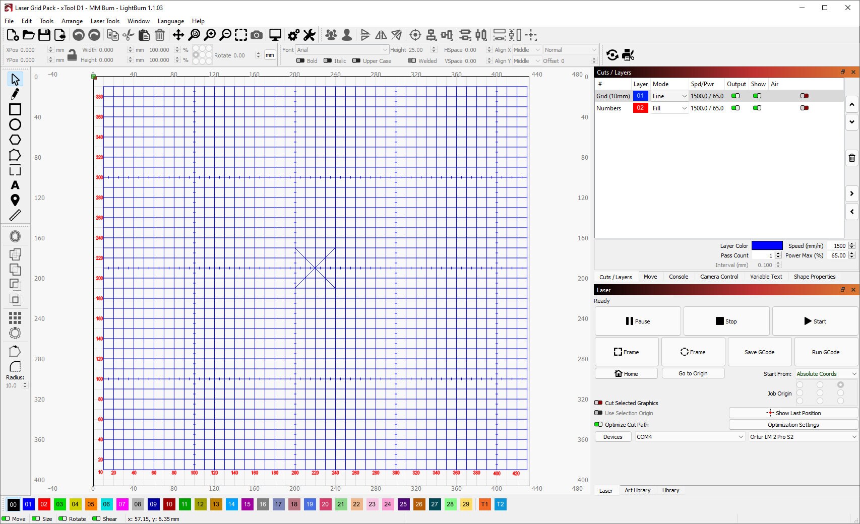 Lightburn Laser Grid Set for Xtool D1 | 432mm X 406mm | 17" X 16 ...
