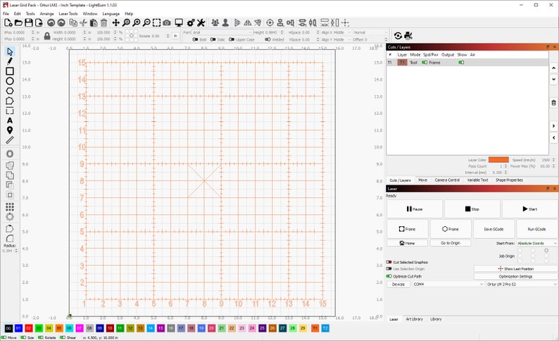 Lightburn Laser Grid Set for Ortur Laser Master | 400mm X 400mm | 15" X ...