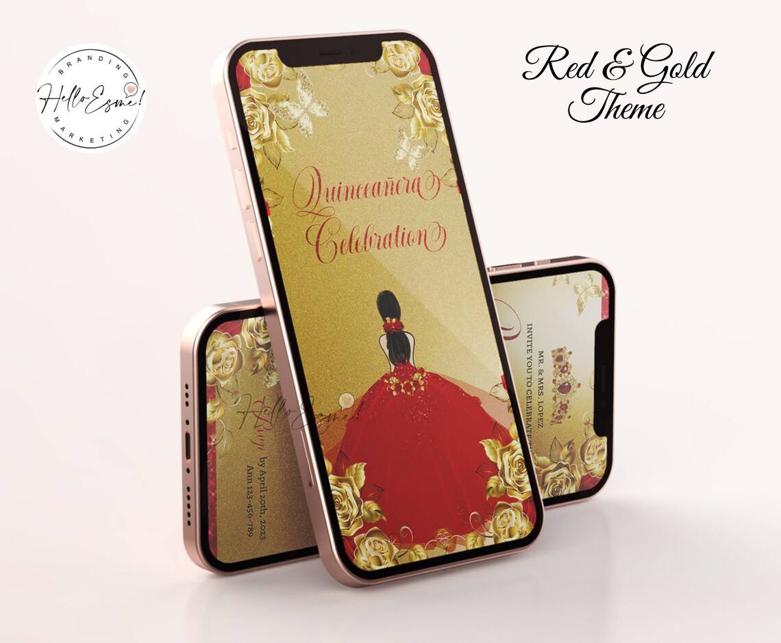 Animated Invitation Red and Gold, Quinceanera Invitation, Quinceanera ...