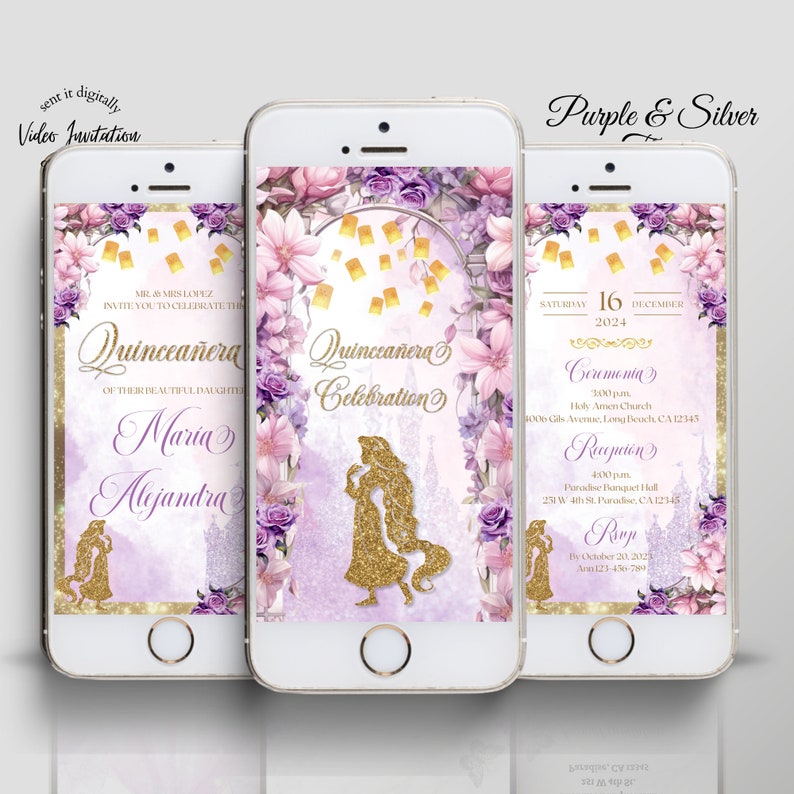 Tangled Quinceanera Invitation, Lilac and Gold, Quince Invitations ...