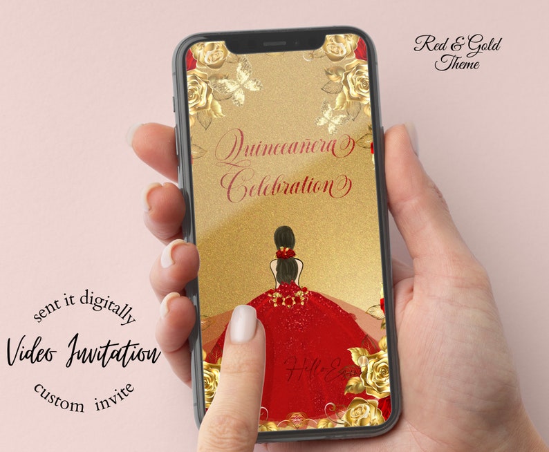 Animated Invitation Red and Gold, Quinceanera Invitation, Quinceanera ...