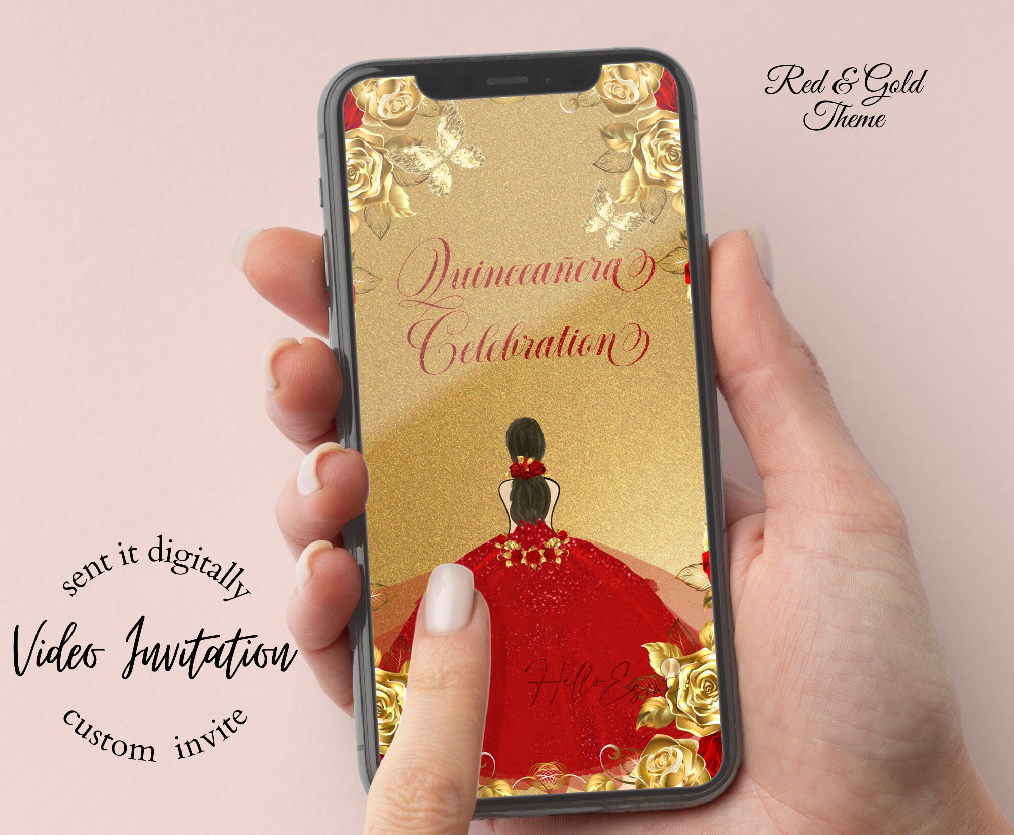 Animated Invitation Red and Gold, Quinceanera Invitation, Quinceanera ...